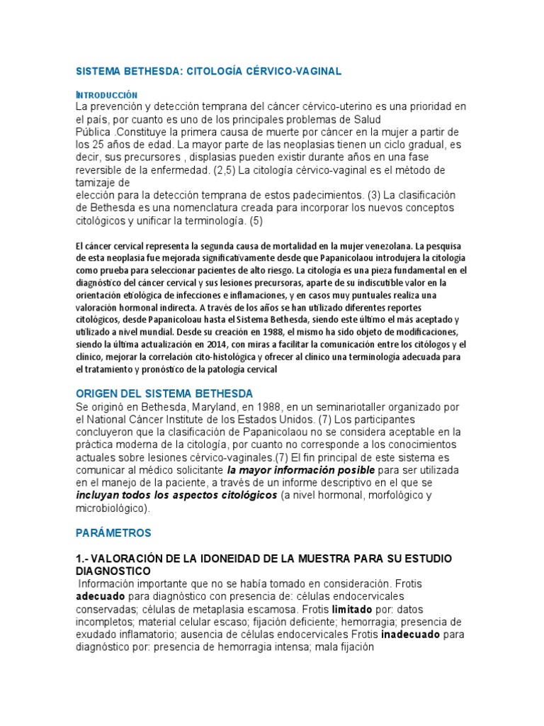 Sistema Bethesda En Citología Cervical Pdf Cáncer De Cuello Uterino