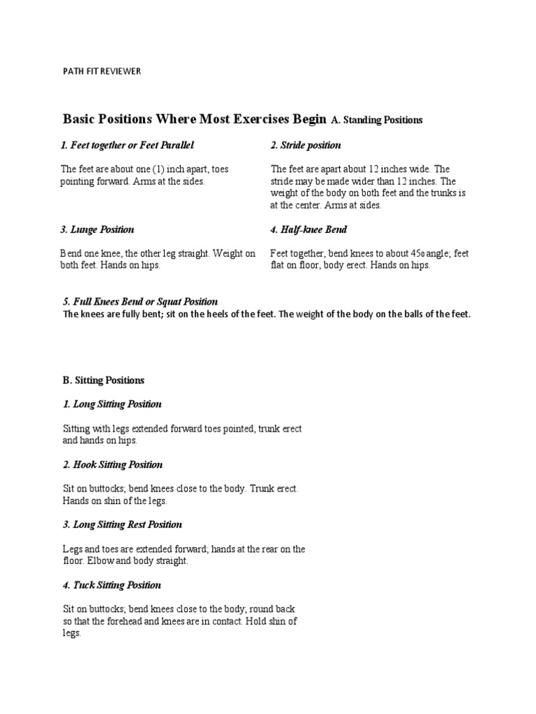 Basic Positions Where Most Exercises Begin | PDF