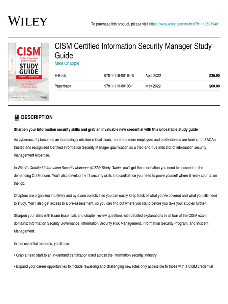 CISM Certified Information Security Manager Study Guide: Description | PDF | Information ...
