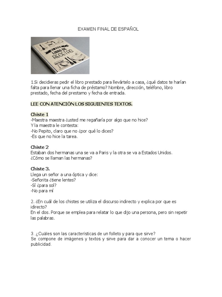 Examen Final de Español | PDF | Panes