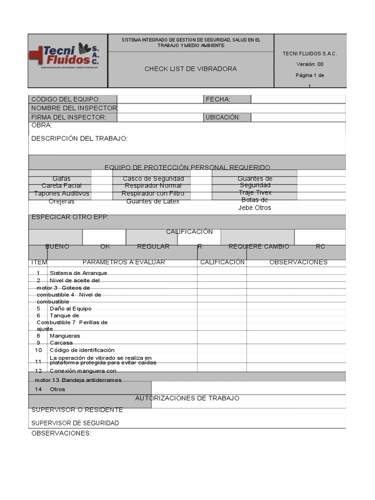 Check List de Vibradora | PDF