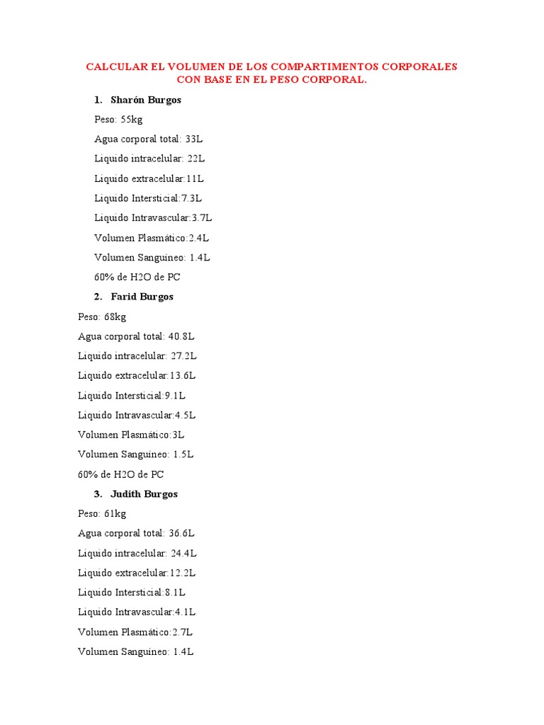 Calcular El Volumen de Los Compartimentos Corporales Con Base en El ...