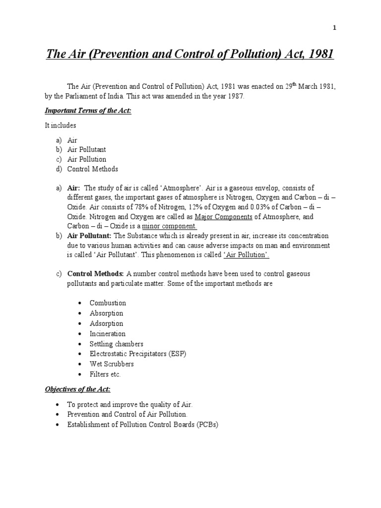 The Air (Prevention and Control of Pollution) Act, 1981 | PDF | Air ...