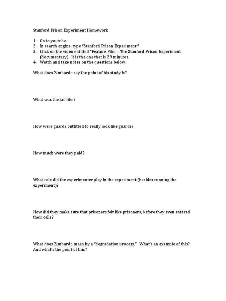 Stanford Prison Worksheet | PDF | Obedience (Human Behavior ...