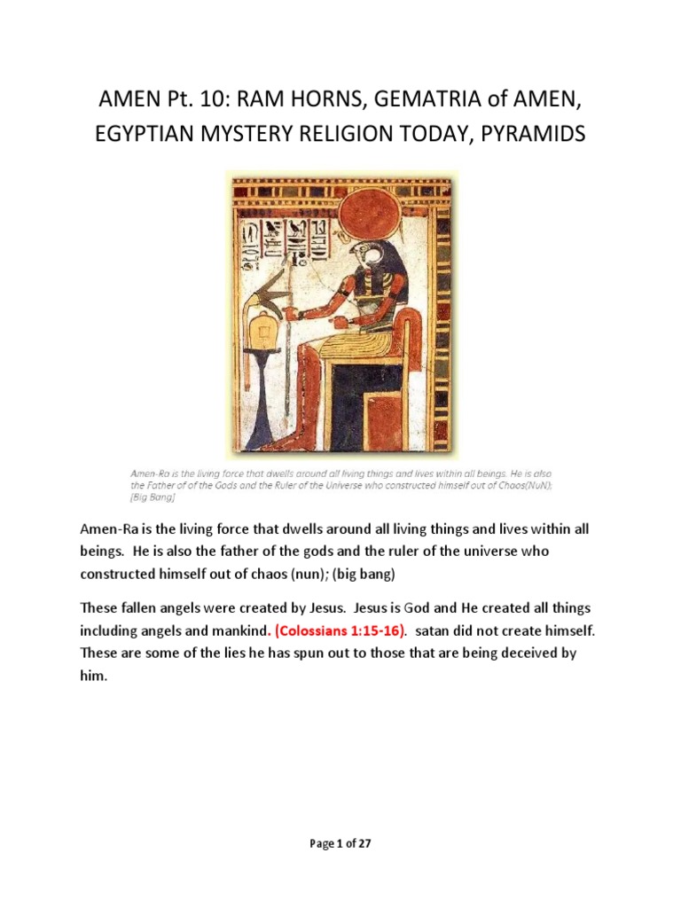 Amen Pt. 10: Ram Horns, Gematria of Amen, Egyptian Mystery Religion ...