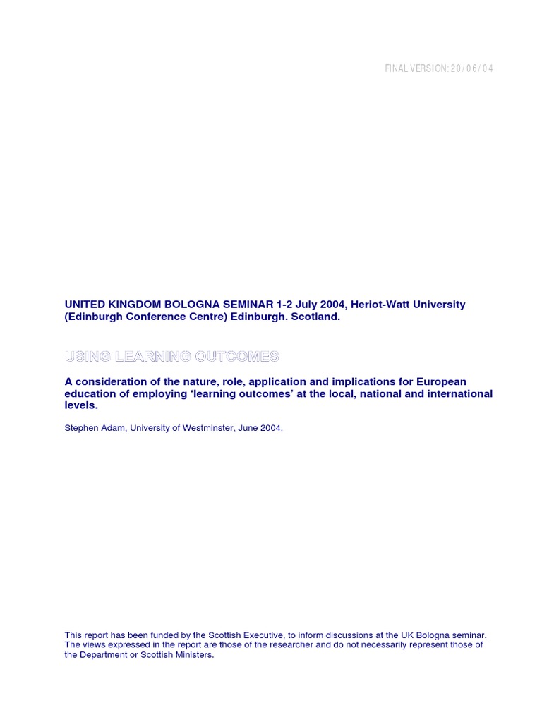 Learning Outcomes in European Education: A Consideration of Their ...