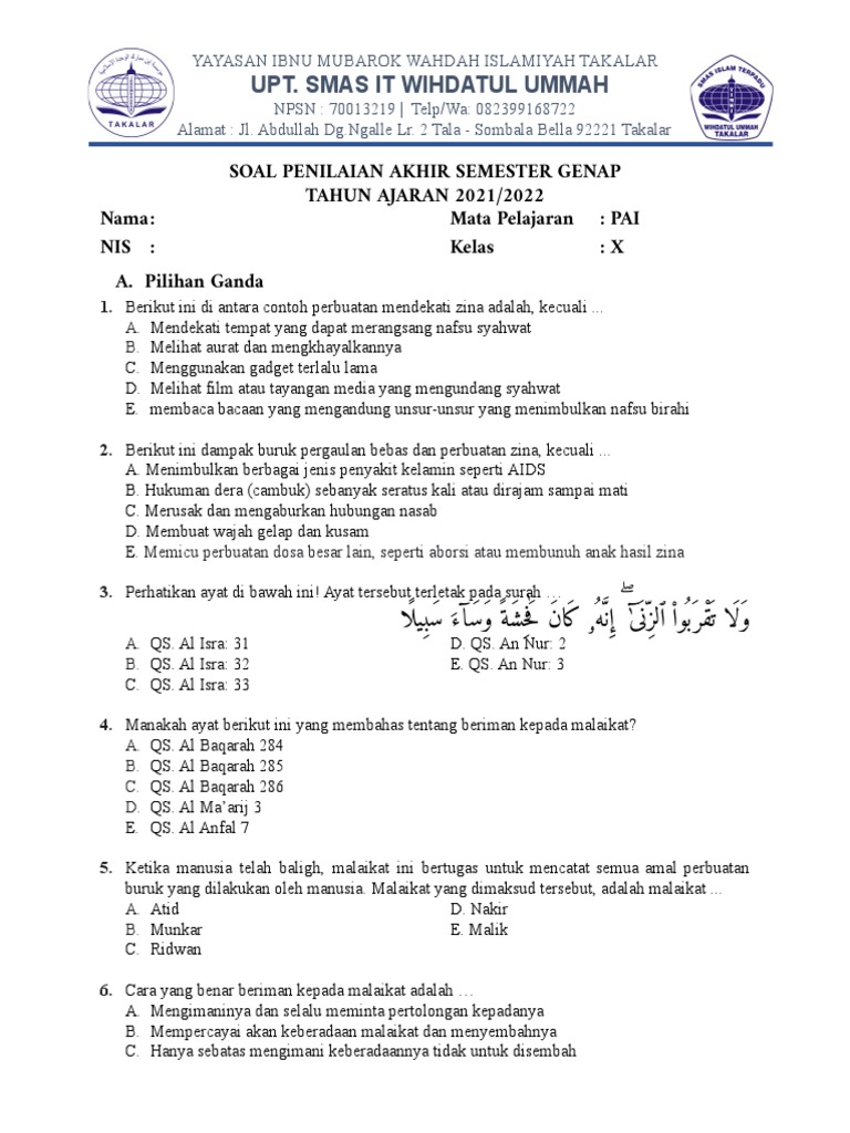 SOAL PAI SMA Kelas X | PDF