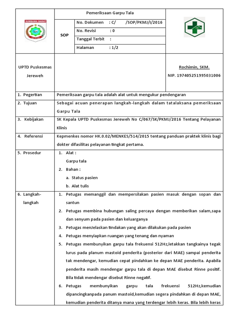 Prosedur Pemeriksaan Garpu Tala Pendengaran | PDF | Sains & Matematika