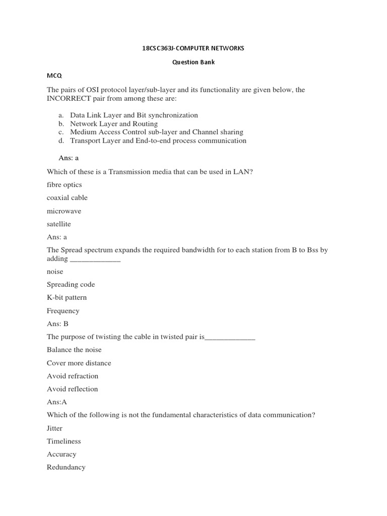 Analysis of Computer Networks Question Bank | PDF | Transmission Control Protocol | File ...
