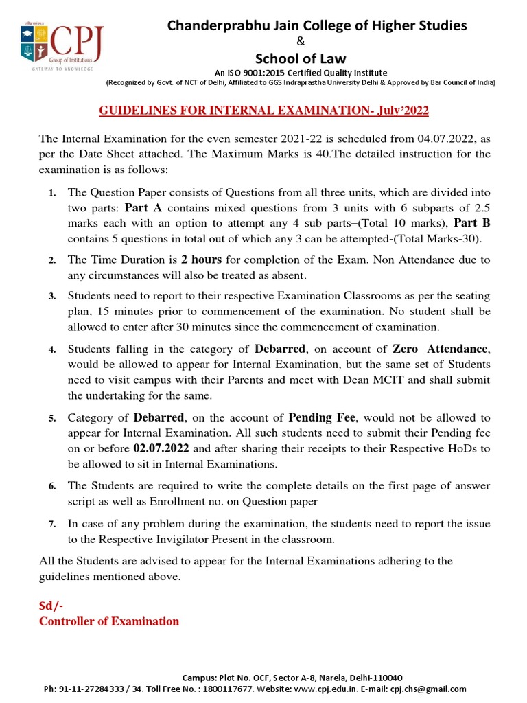 Guidelines For Internal Examinations | PDF