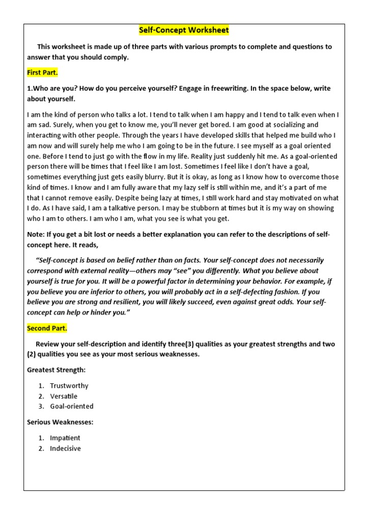 Self-Concept Exploration Worksheet | PDF | Thought | Self Concept