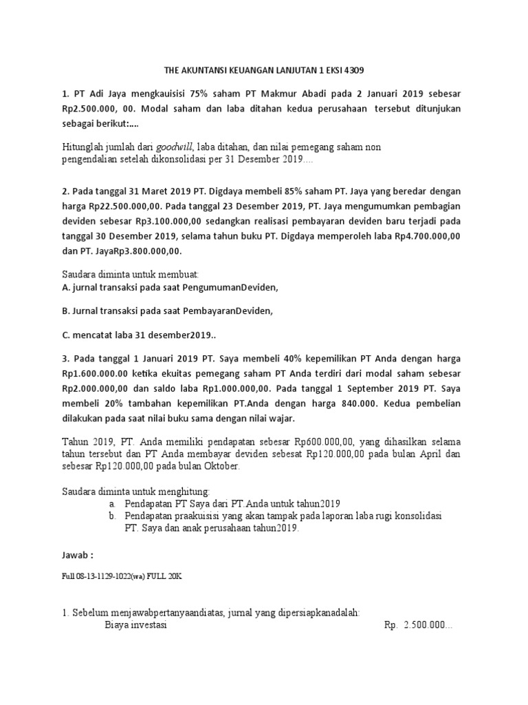 Akuntansi Konsolidasi dan Goodwill | PDF