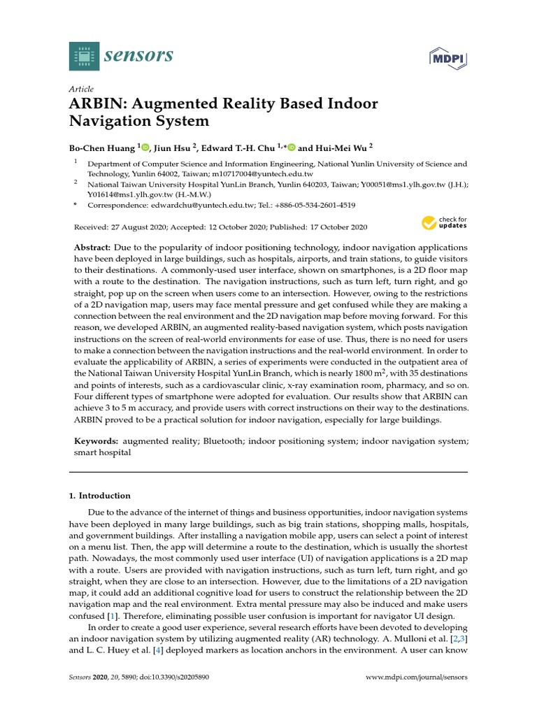 Sensors: ARBIN: Augmented Reality Based Indoor Navigation System | PDF | Augmented Reality ...