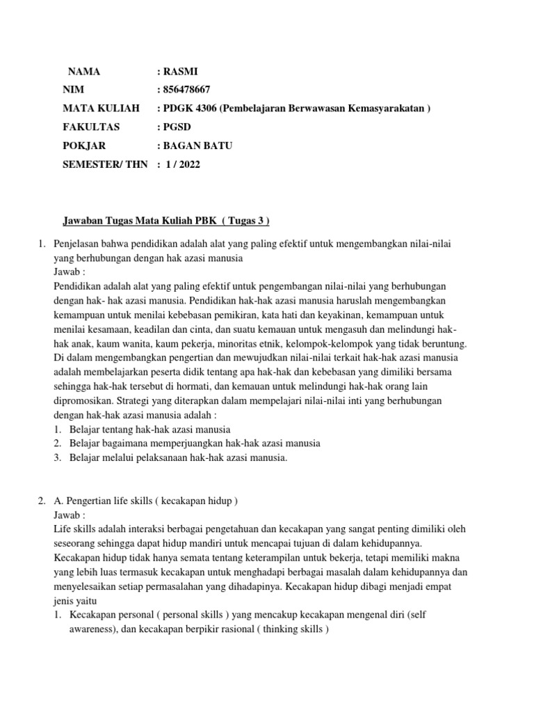 Tugas PBK 3 Rasmi | PDF