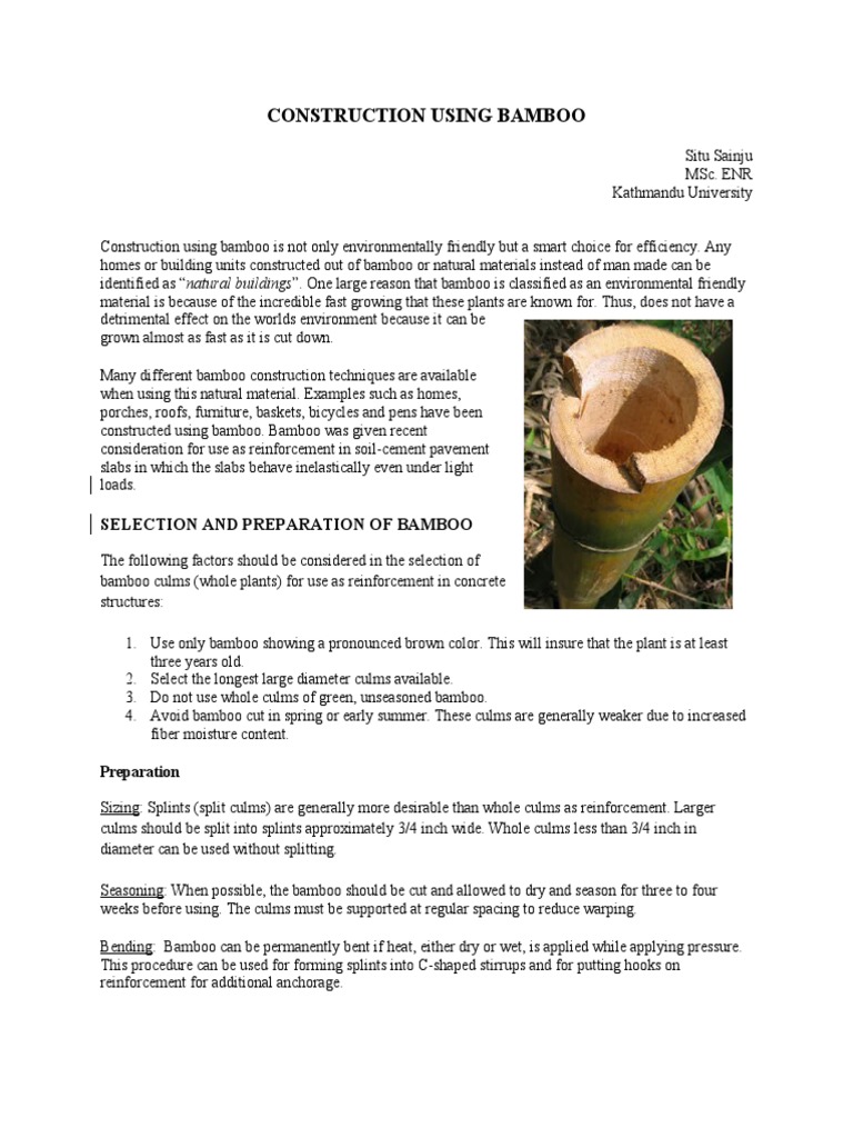 Construction Using Bamboo | PDF | Concrete | Bamboo