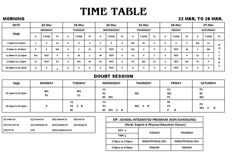 Morning Time Table | PDF