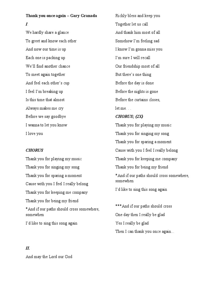 Thank You Once Again Lyrics | PDF
