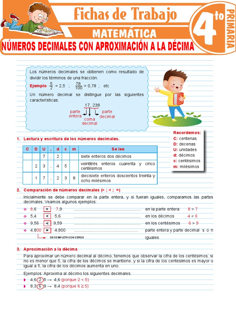 Numeros Decimales Con Aproximacion A La Decima para Cuarto Grado de ...