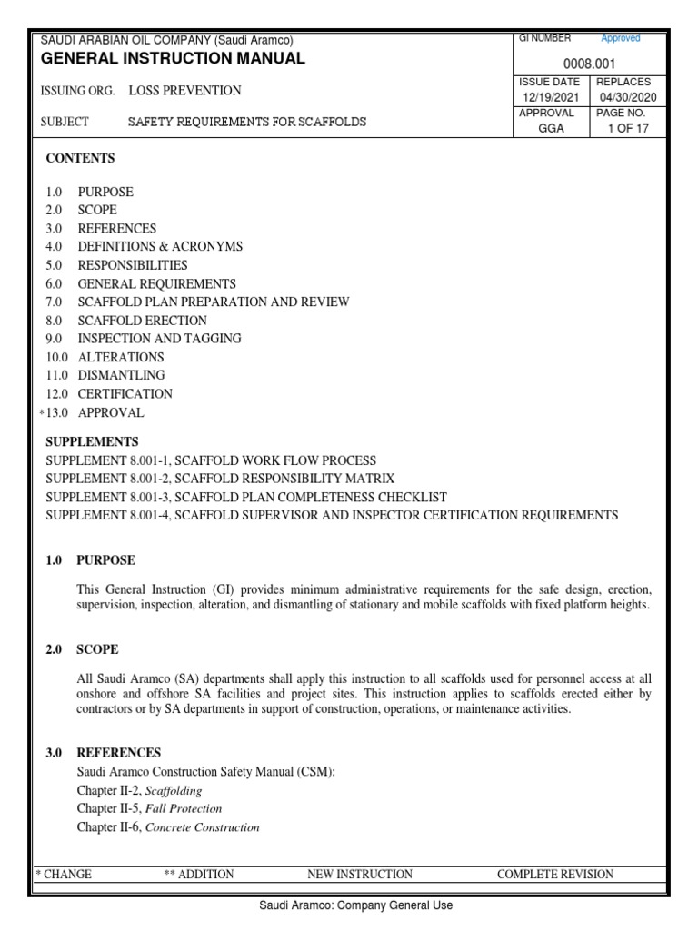 Saudi Aramco Scaffold Safety Requirements: Detailed Guidelines for the ...