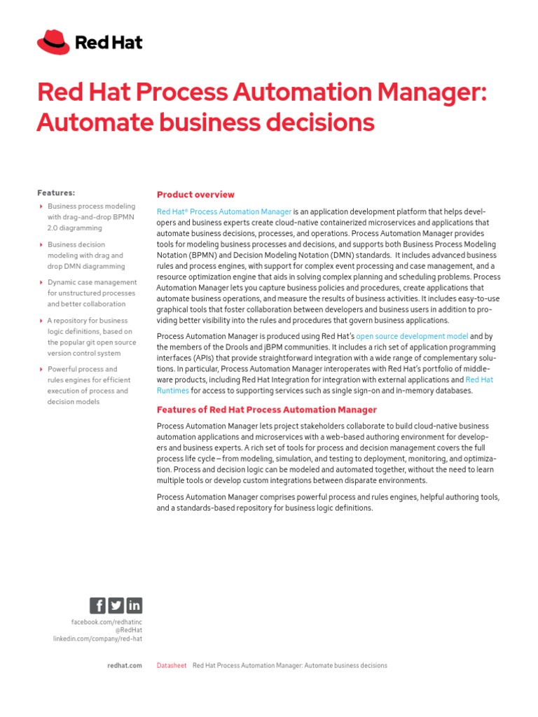 Red Hat Process Automation Manager: Automate Business Decisions | PDF ...
