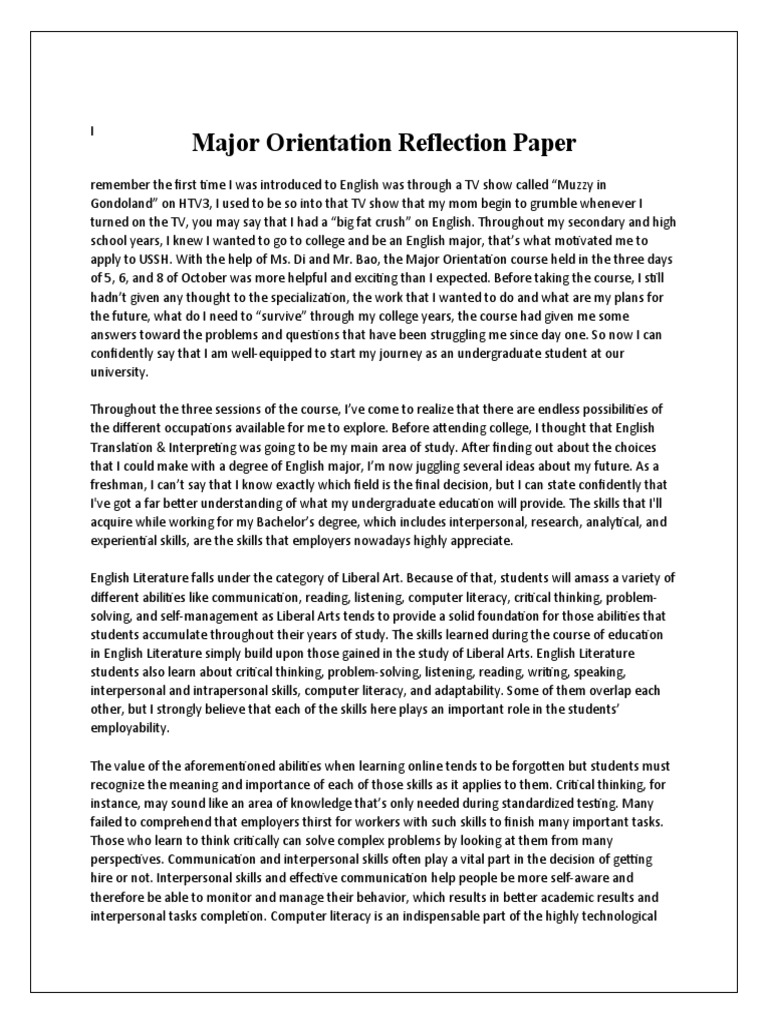 Major Orientation Reflection Paper | PDF | Critical Thinking | English ...