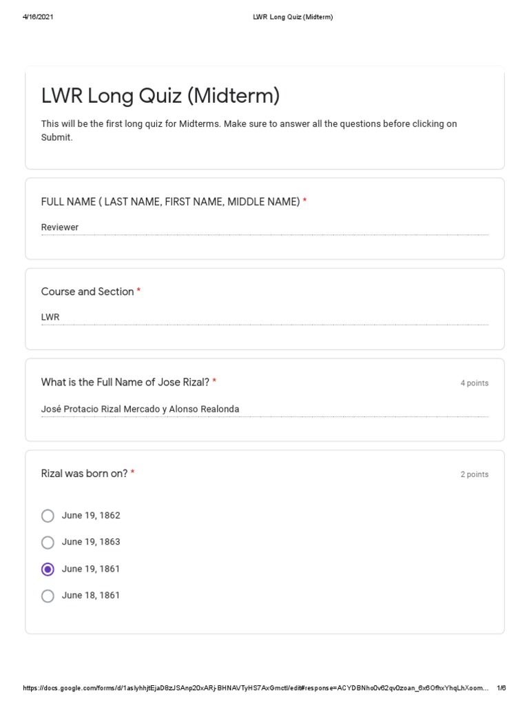 LWR Long Quiz Reviewer | PDF | Philippines