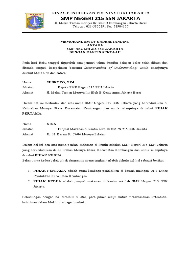 Mou Kantin Sekolah | PDF