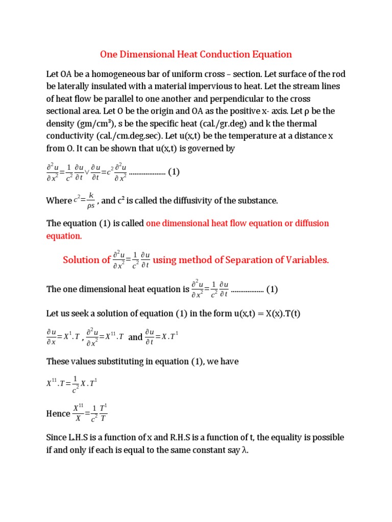 One Dimensional Heat Equation | PDF | Sine | Equations