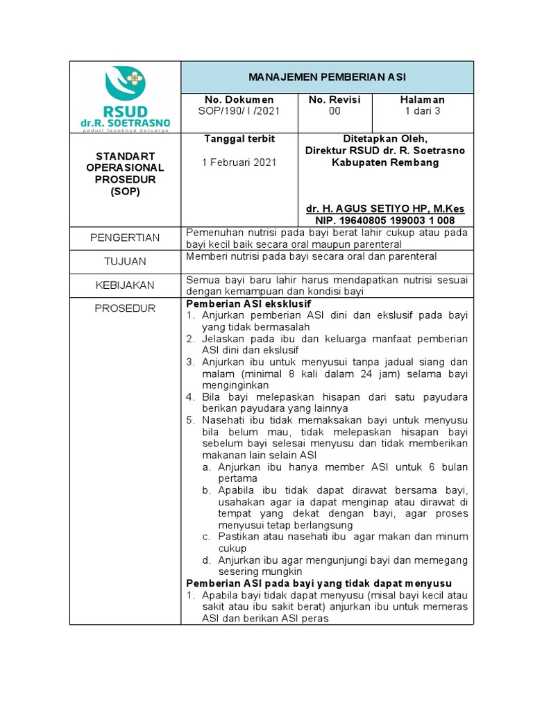 SOP Pemberian ASI Eksklusif | PDF | Kesehatan Holistik