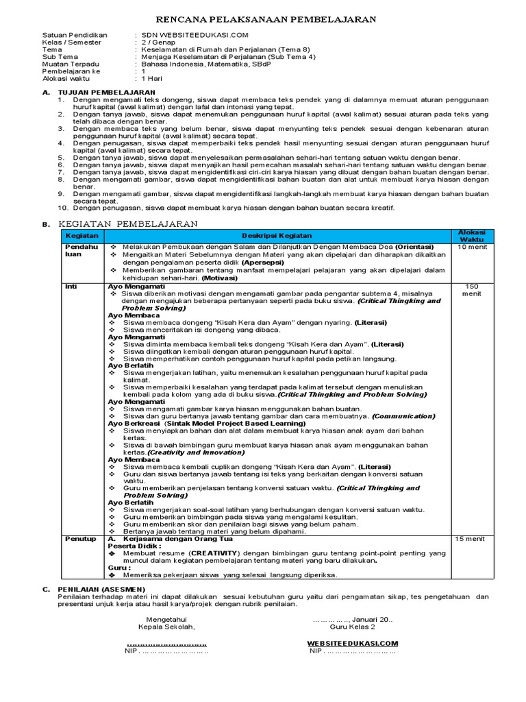 RPP Kelas 2 SD | PDF