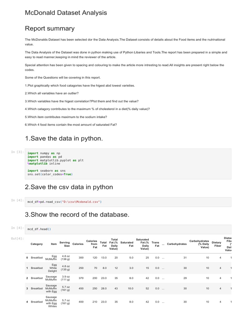 McDonald Dataset Analysis Project | PDF | Fat | Bacon