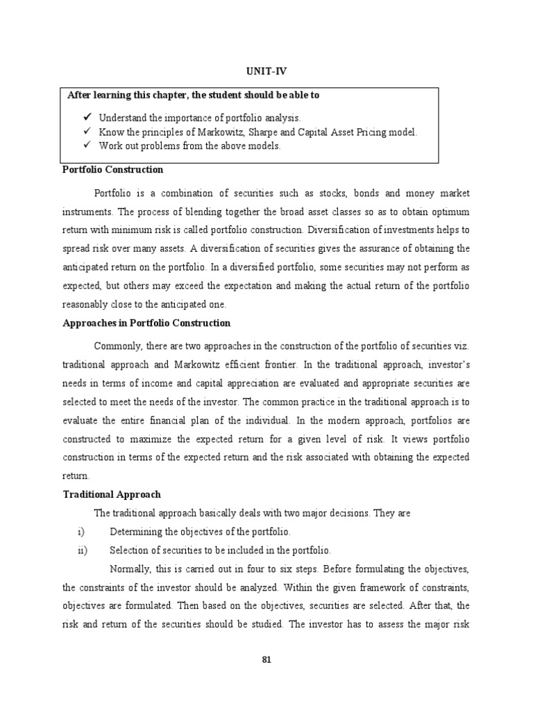 Unit - Iv | PDF | Diversification (Finance) | Investing
