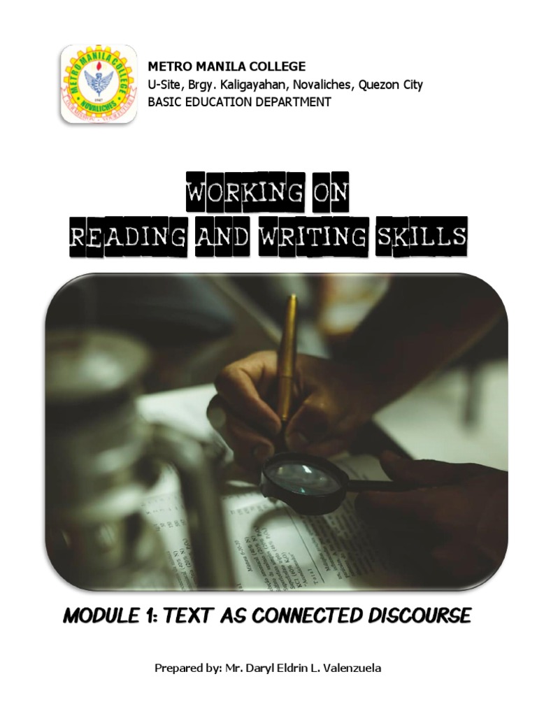9rqjtwtsz - MODULE 1 RWS Text As Connected Discourse Mr. Valenzuela | PDF | Discourse | Linguistics