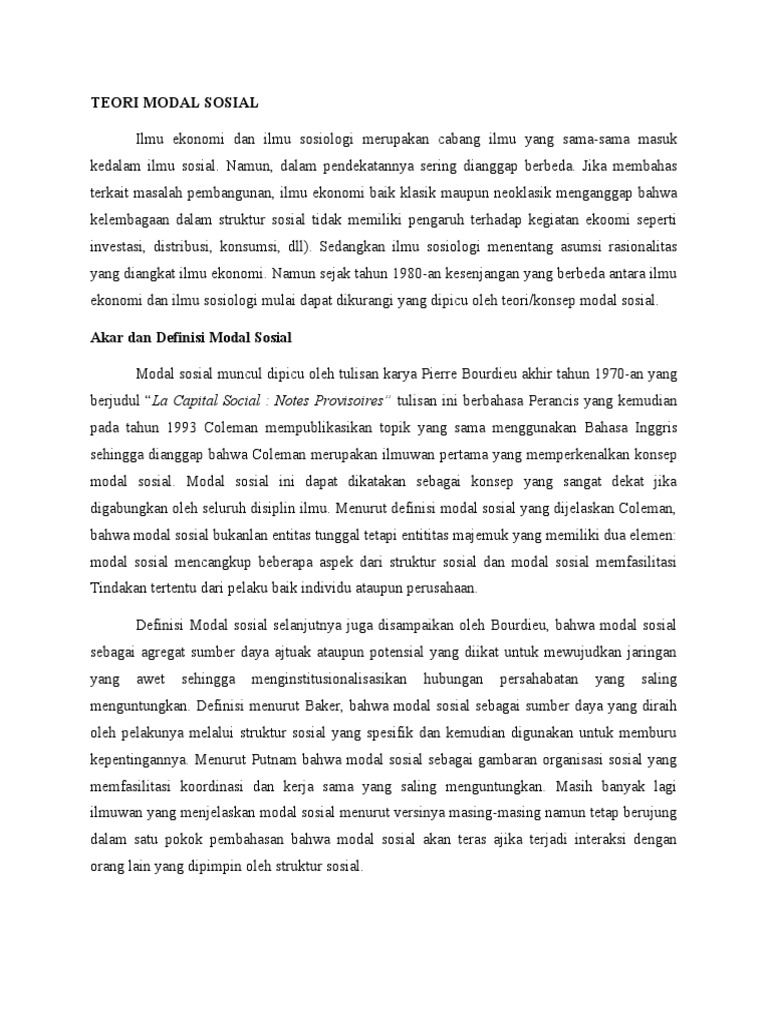Modal Sosial dan Implikasinya | PDF