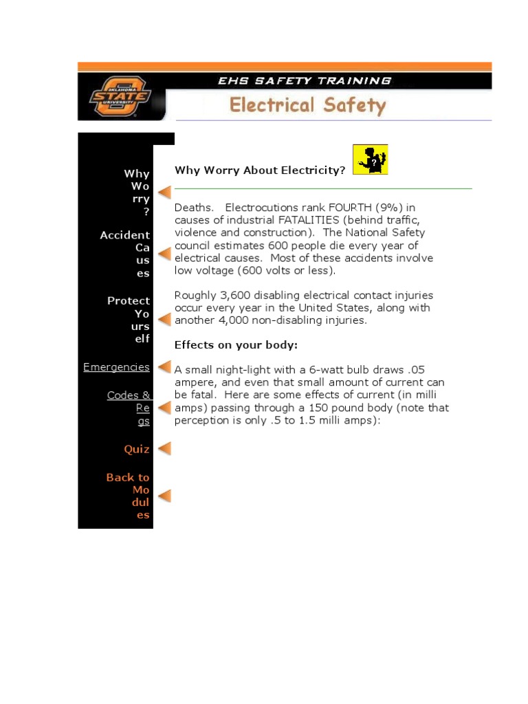 Electrical Safety - EHS Online Training | PDF | Electric Shock | Ac ...