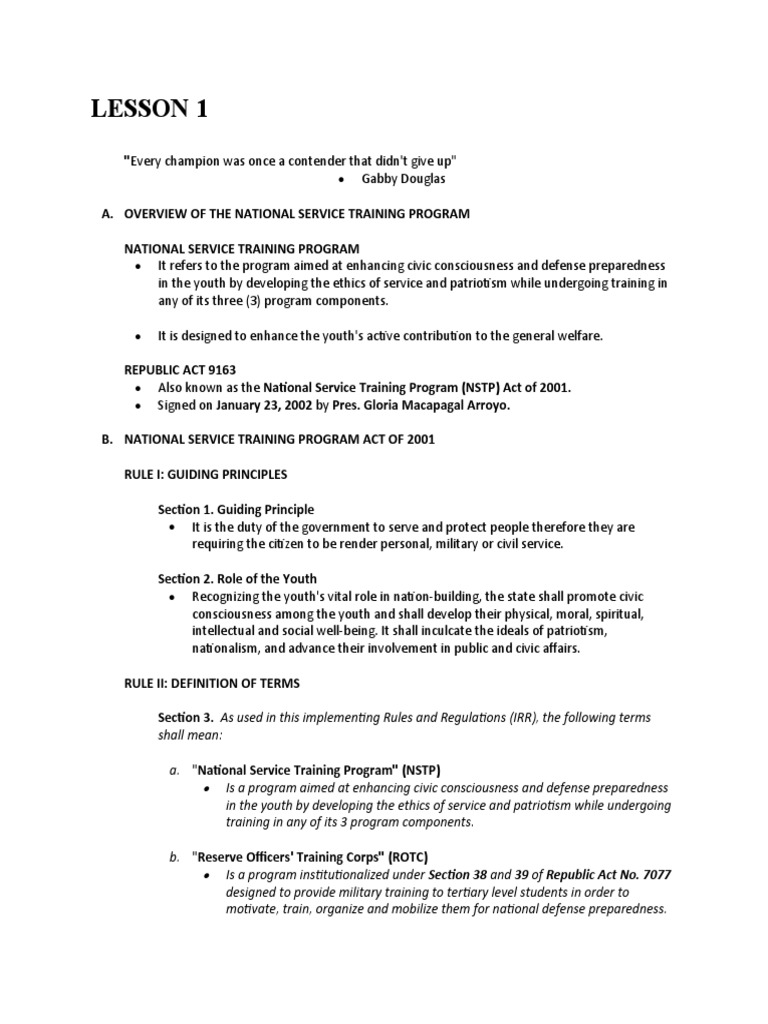 NSTP 1 Notes 1ST Sem (Lesson 1-3) | PDF | Leadership | Transformational ...