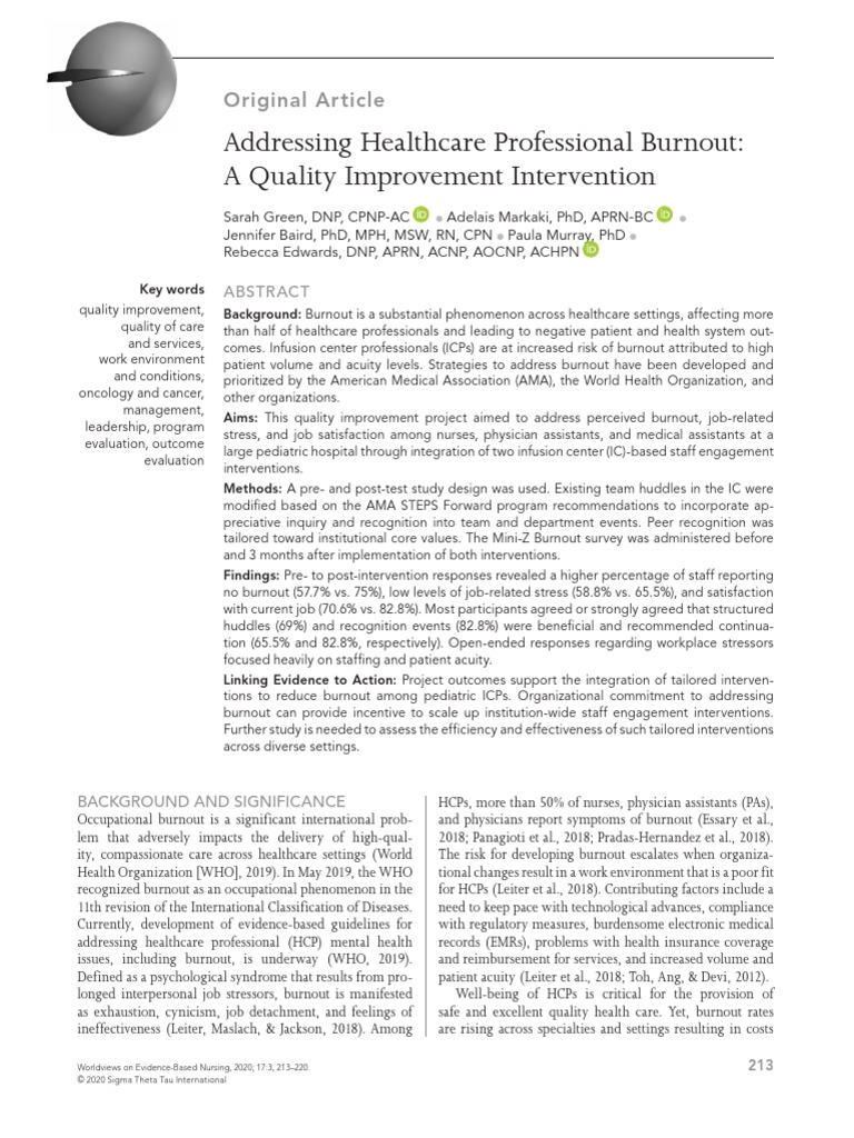 Addressing Healthcare Professional Burnout QI | PDF | Occupational ...