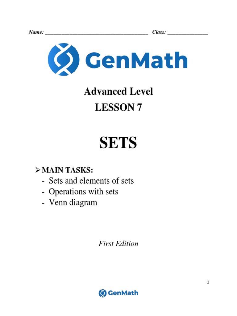 Advanced Level Lesson 7: - Sets and Elements of Sets - Operations With ...