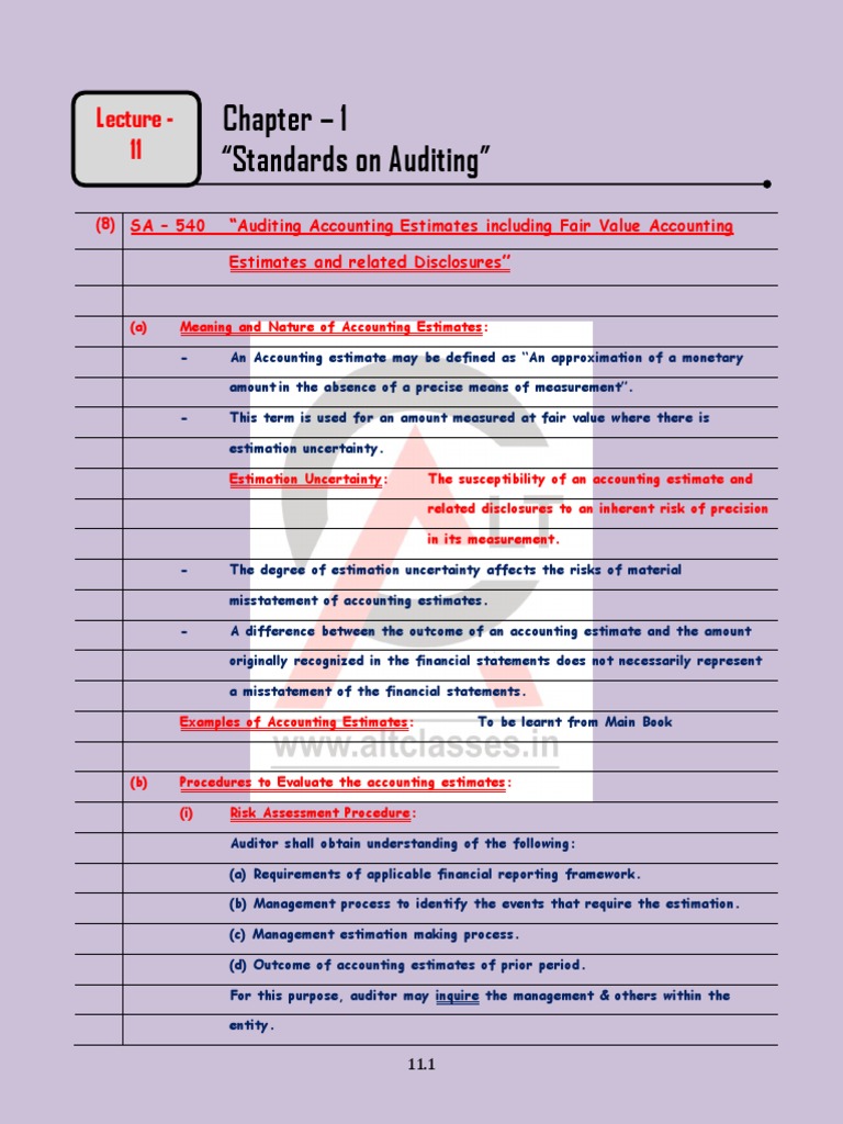 Lecture 11 - Standards On Auditing (SA 540 and 550) | PDF | Audit ...