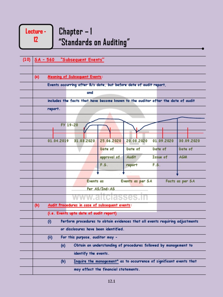 Lecture 12 - Standards On Auditing (SA 560, 570 and 580) | PDF | Going ...