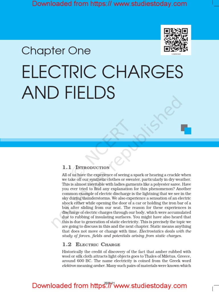 NCERT Class 12 Physics Electric Charges and Fields | Download Free PDF ...