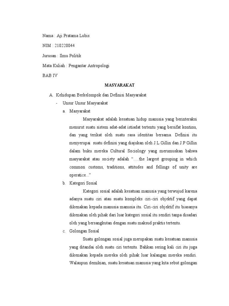 Review Antropologi BAB 4 | PDF