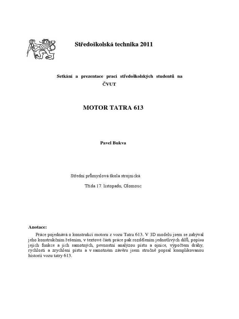 Motor Tatra 613 | PDF
