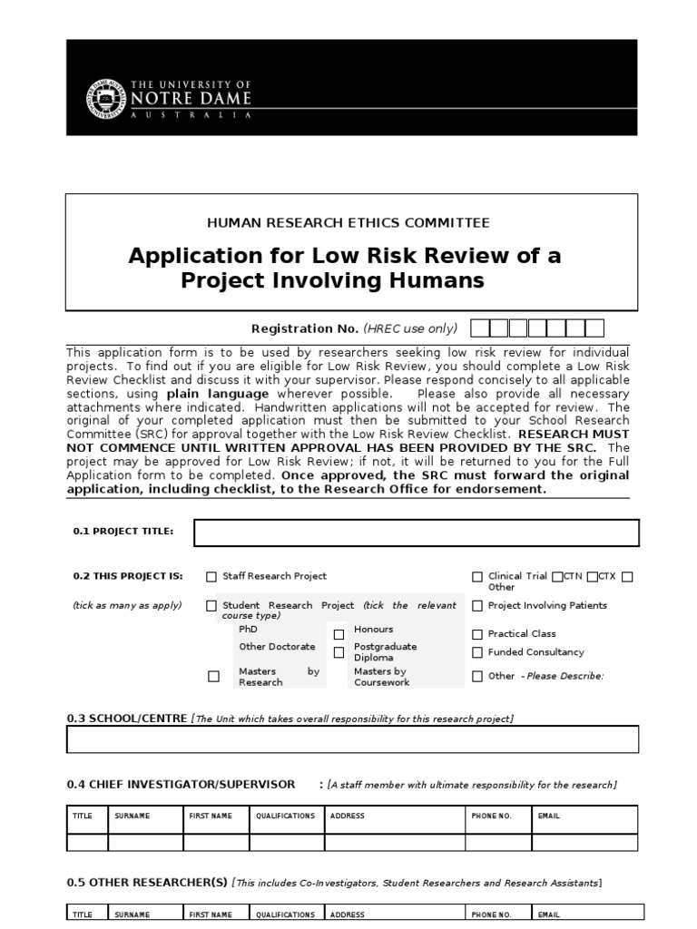 Low Risk Human Research Review Application | PDF | Personally ...
