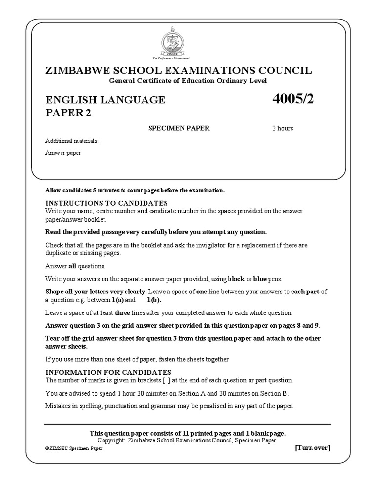ZIMSEC O Level English 2020 | PDF | Classics