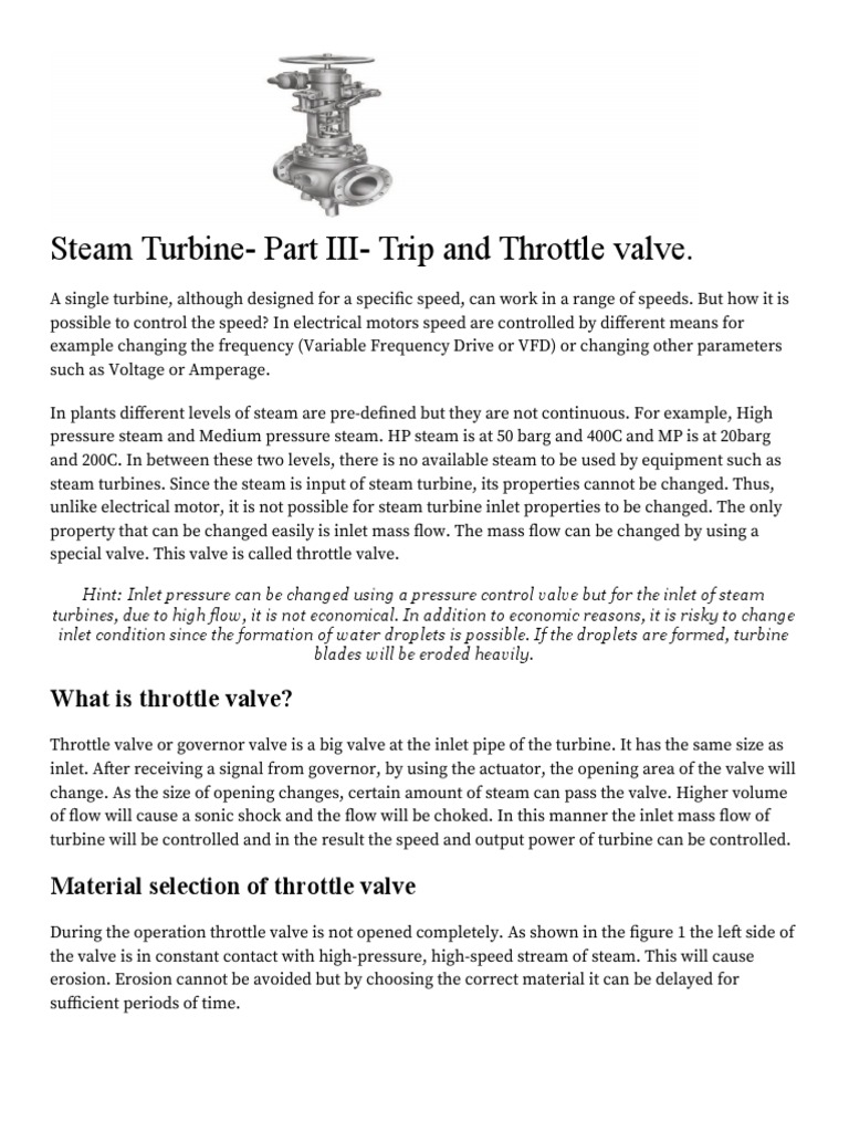 Steam Turbine-Part III - Trip and Throttle Valve | PDF | Valve | Throttle