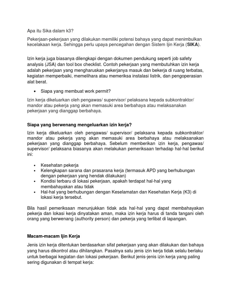 Pengertian dan Jenis Sika K3 | PDF | Hukum | Teknologi & Rekayasa