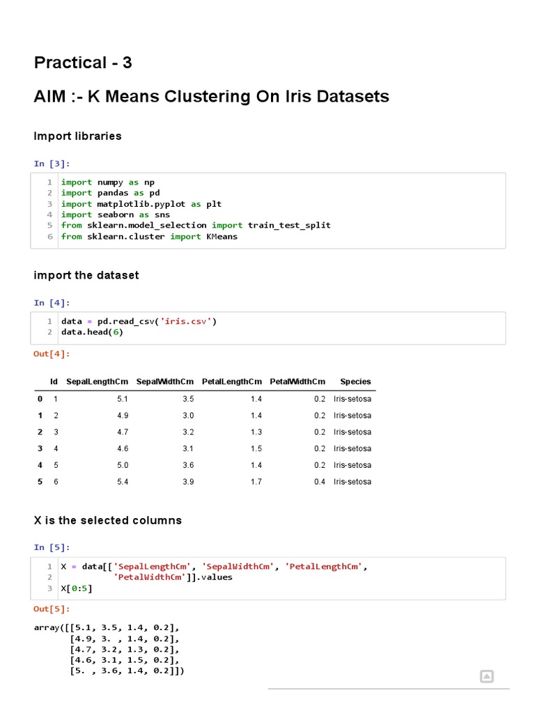 03 K Means Clustering On Iris Datasets Pdf Machine Learning Algorithms And Data Structures