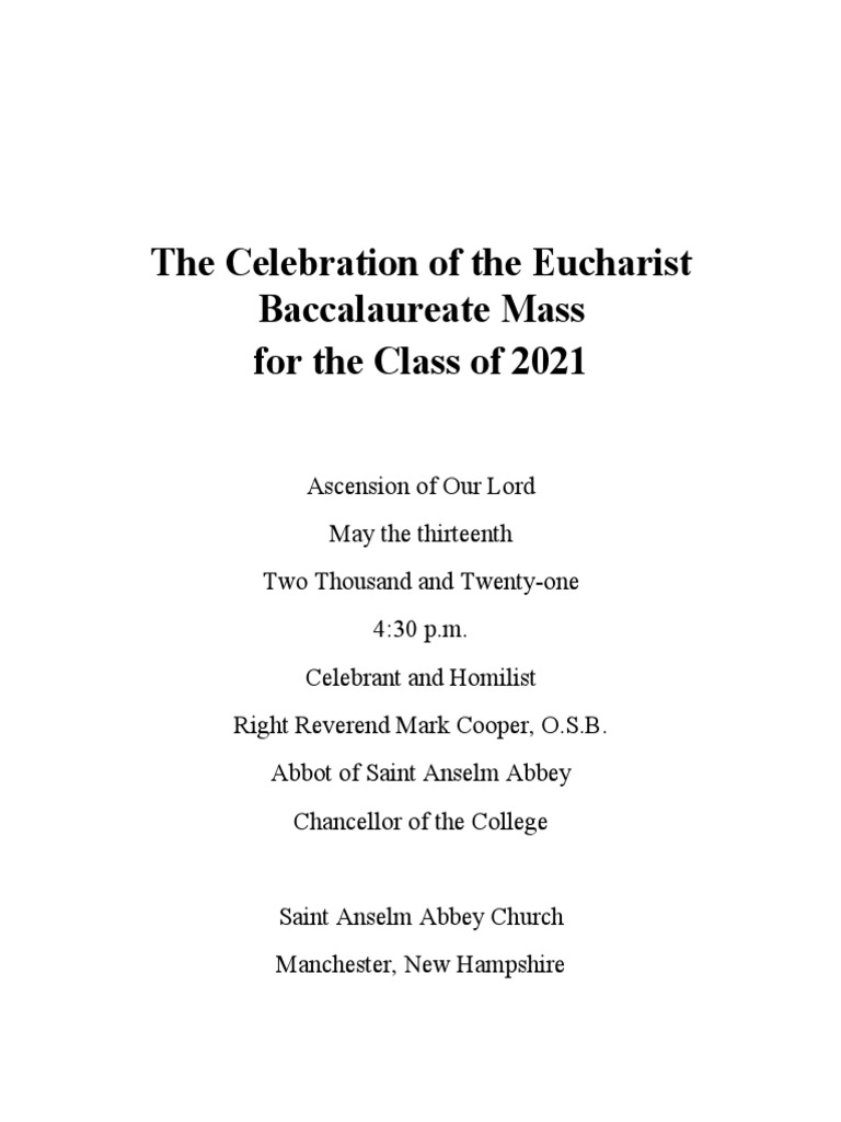 Baccalaureate Mass Booklet 2021 FINAL | PDF | Mass (Liturgy) | God The ...