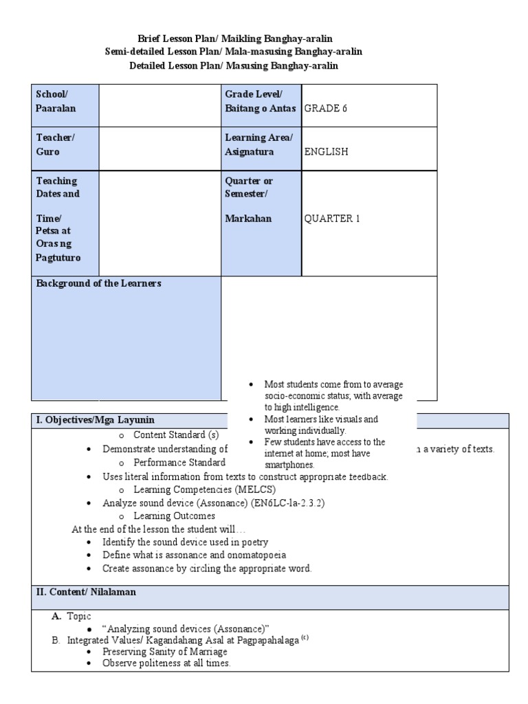 Poetry Assonance - LP | PDF | Lesson Plan | Poetry
